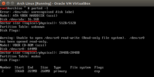 Install Arch Linux in Virtualbox with UEFI Firmware in 2019